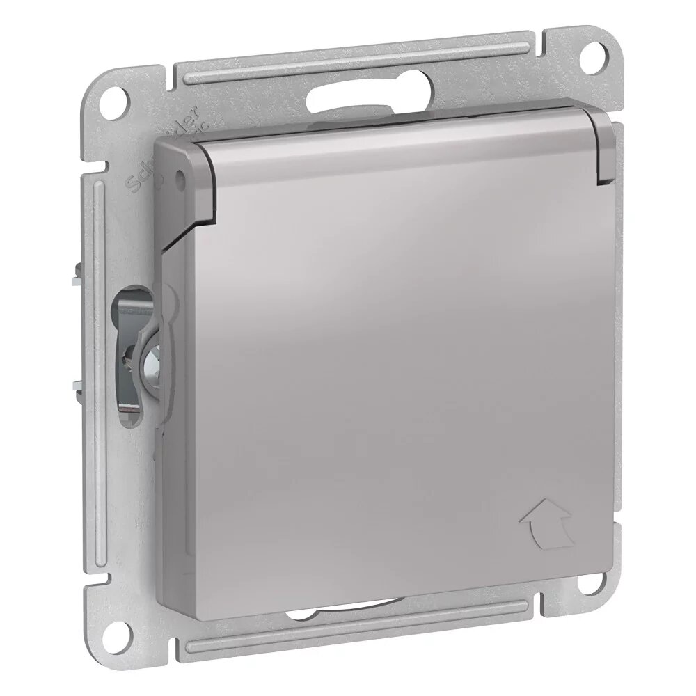 Розетка одинарная Systeme Electric AtlasDesign с/з, со шторками, с крышкой, 16А, механизм, Алюминий
