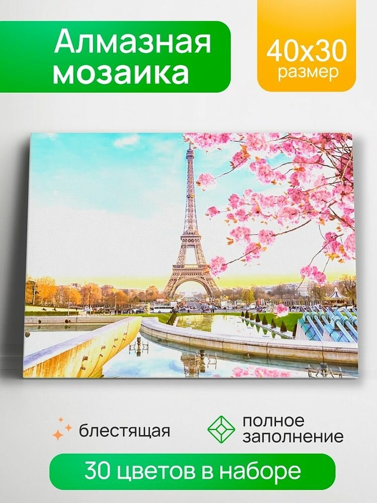 Алмаз мозаика (блест.) 30х40 см, с подр, с полн. заполн. (30цв) Цветение в Париже (Арт. НД-0503)