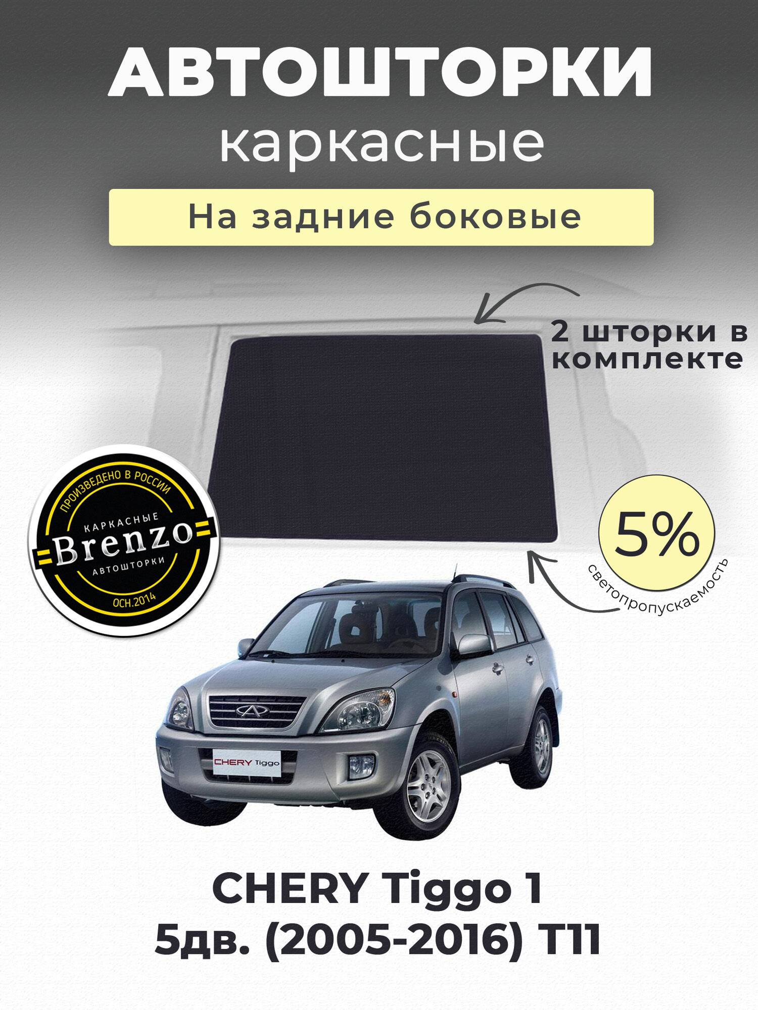 Каркасные шторки CHERY Tiggo 1 5дв. (2005-2016) T11 на задние двери 5%, сетки от солнца в машину