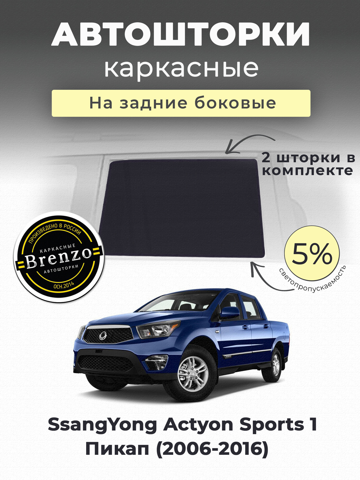 Каркасные шторки SsangYong Actyon Sports 1 Пикап 4дв. (2006 - 2016) на задние двери 5%, сетки от солнца в машину