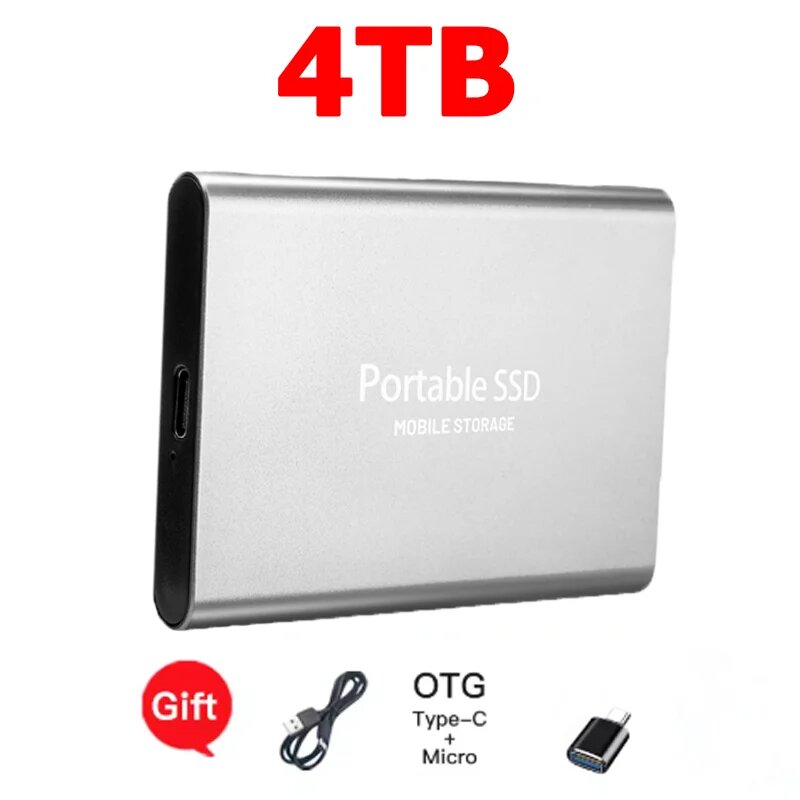 Портативный SSD-накопитель 2 ТБ, USB 3.1, алюминиевый 4TB