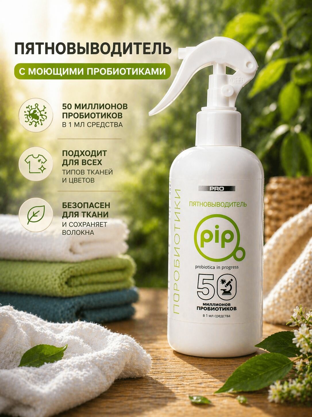 Пятновыводитель PIP спрей для выведения пятен, для всего, для цветного белья с пробиотиками 250 мл