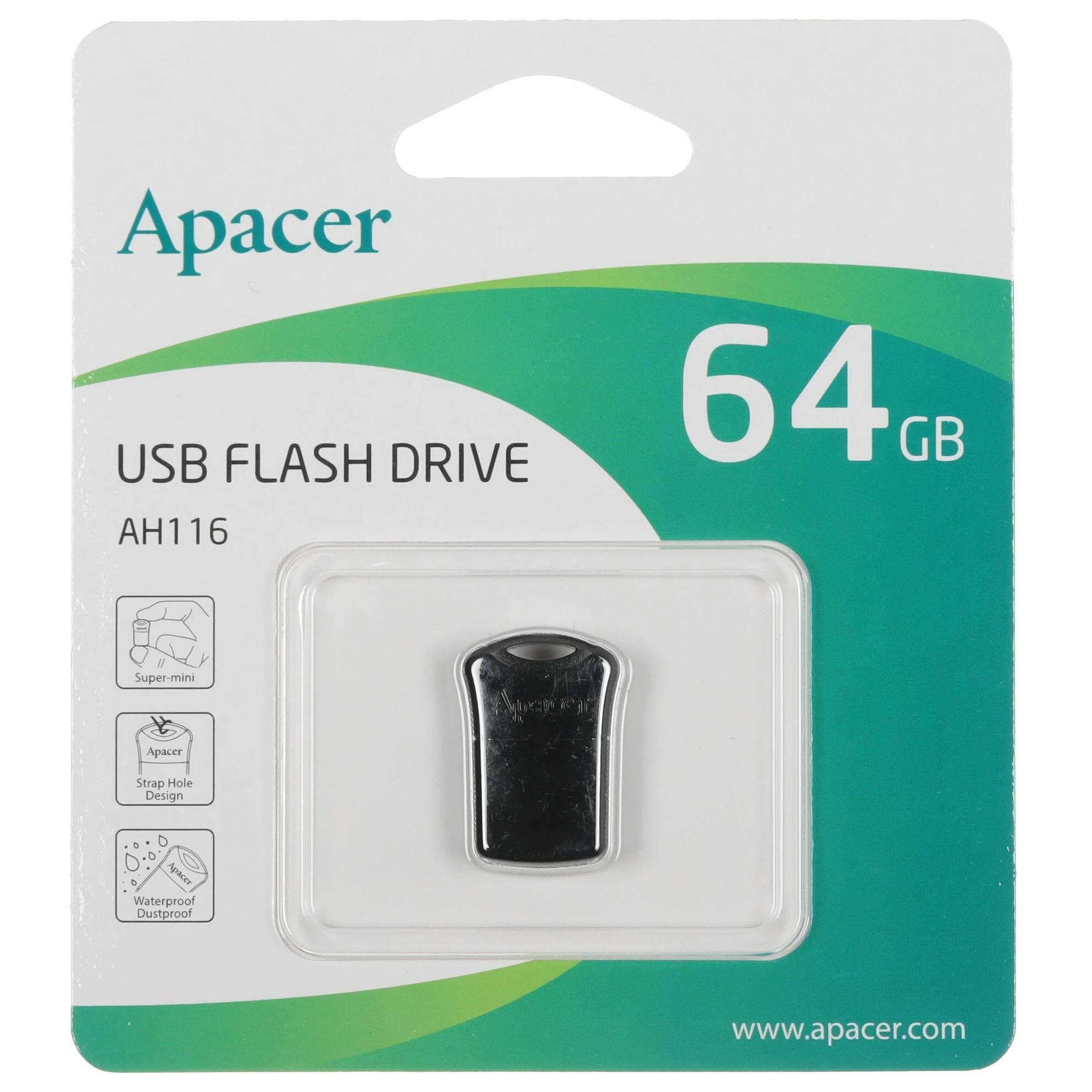Память USB Flash 64 ГБ APACER AH116 (AP64GAH116B-1) - USB2.0, USB Type-A