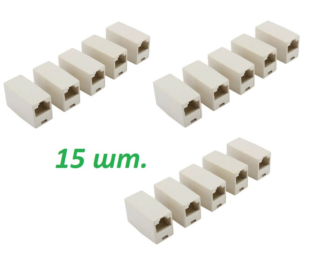 Соединитель кабеля витой пары мама-мама 8P8C, проходник RJ-45, 15 шт.