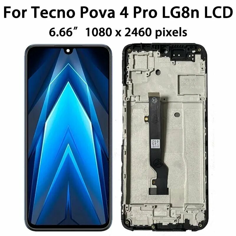 6,66-дюймовый TFT LCD-дисплей для Tecno Pova 4 Pro, LG8n, ЖК-дисплей с рамкой, сенсорный экран, панель управления, комплектующие.
