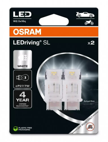 Лампа автомобильная Osram LEDriving SL P27/7W W2,5x16d 6000K 2.0W, 2шт, 3157DWP-2BL