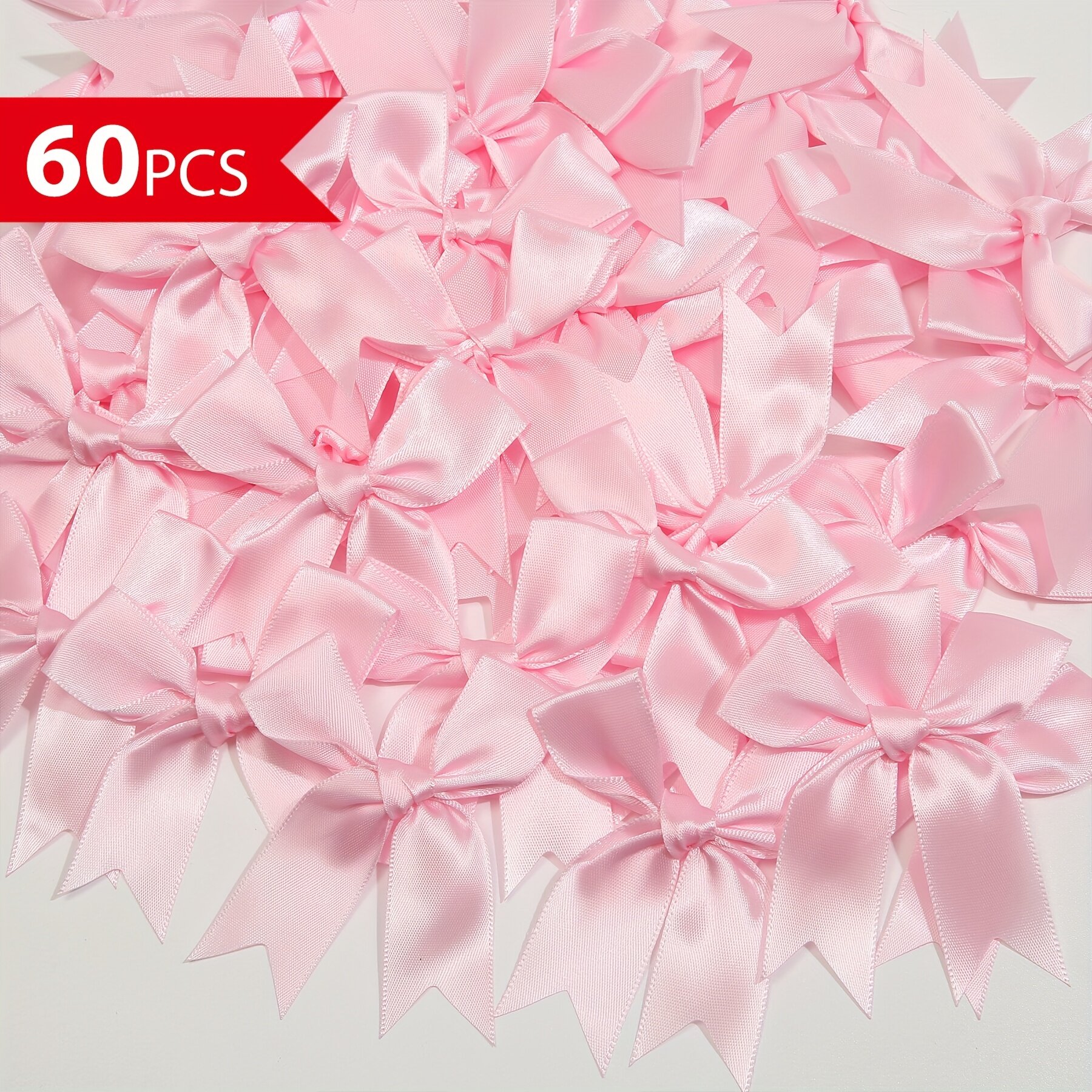 Бантики трекка, для декора, розовые, полиэстер, 8,4см x 8,4см, 60шт