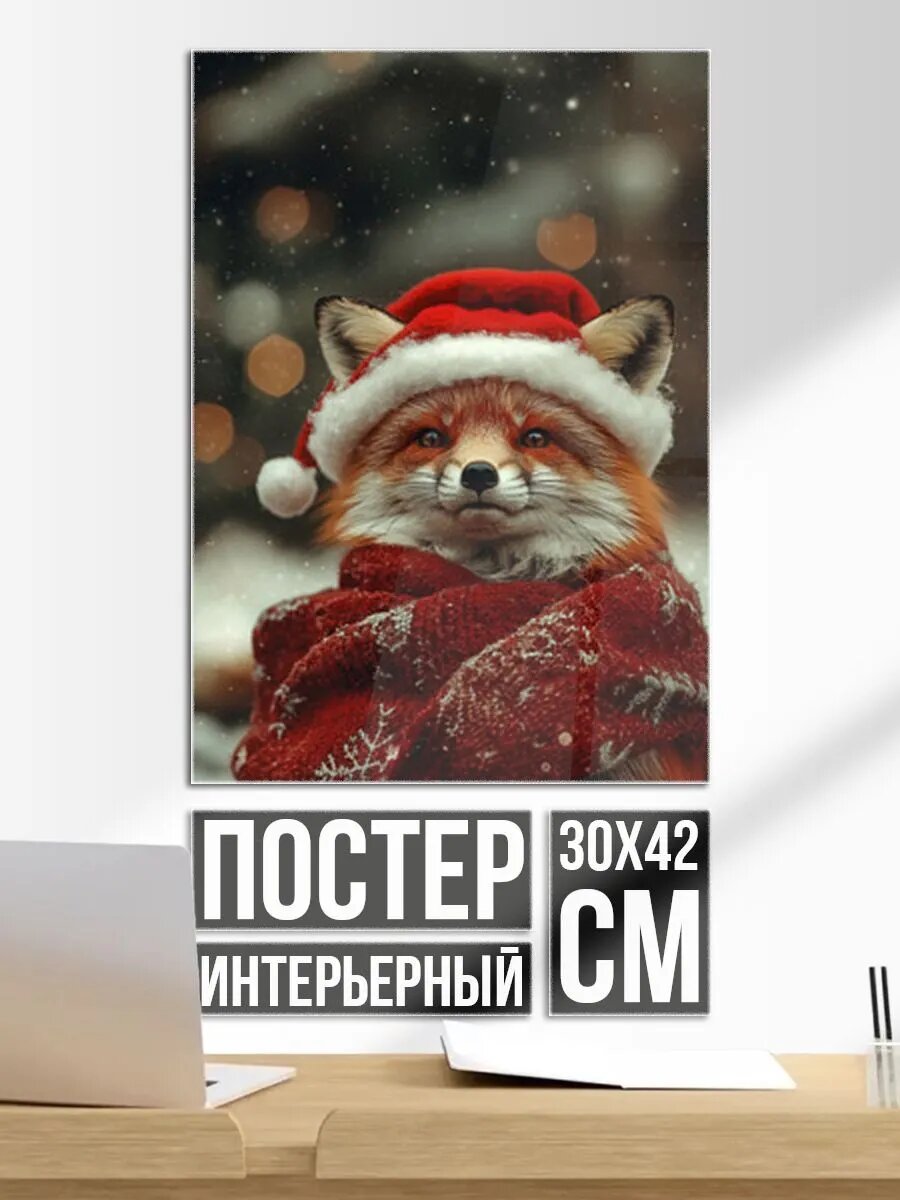 Постер на стену Новогодняя рыжая лисица