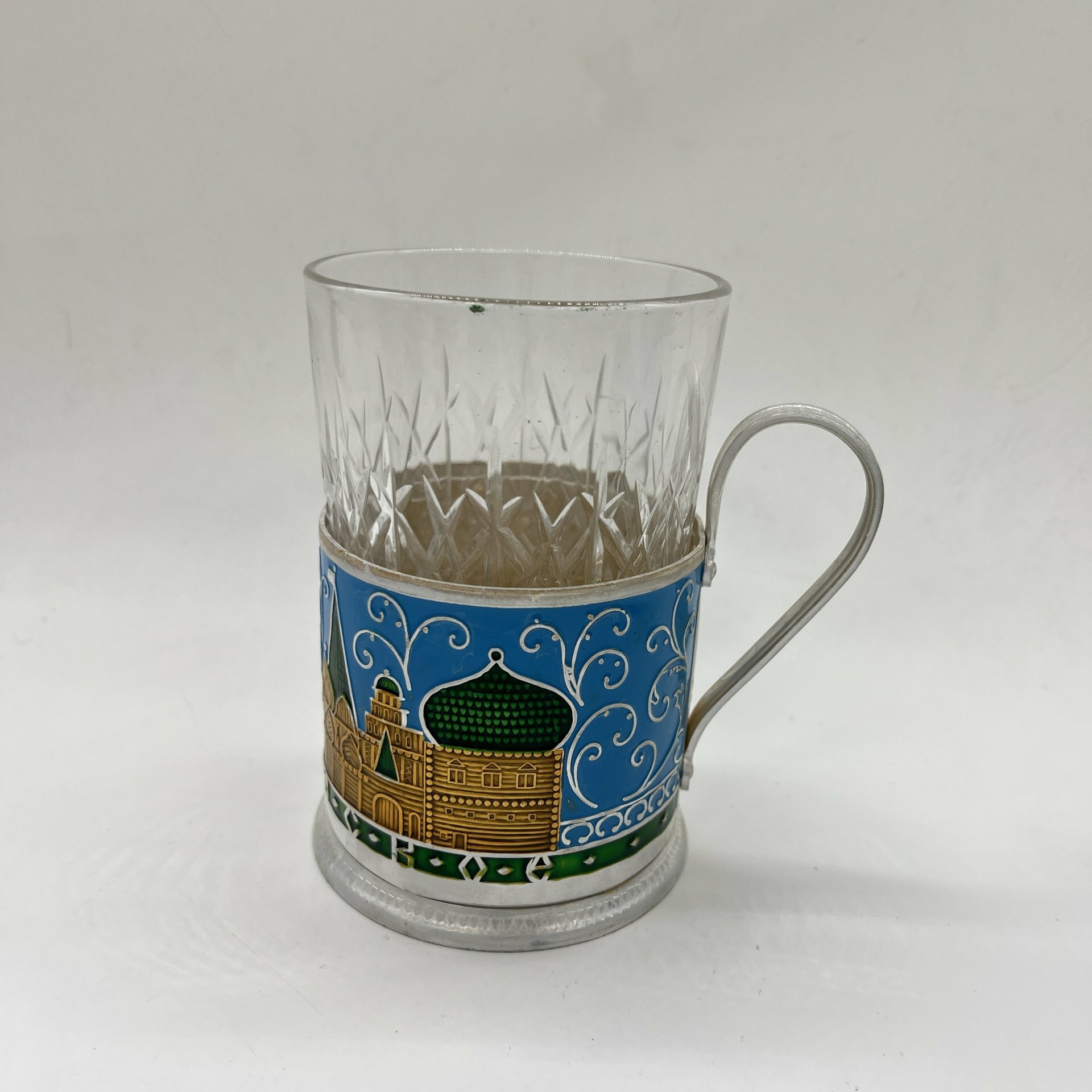 Подстаканник "Коломенское" со стаканом, алюминий, стекло, эмали, СССР, 1970-1990 гг.