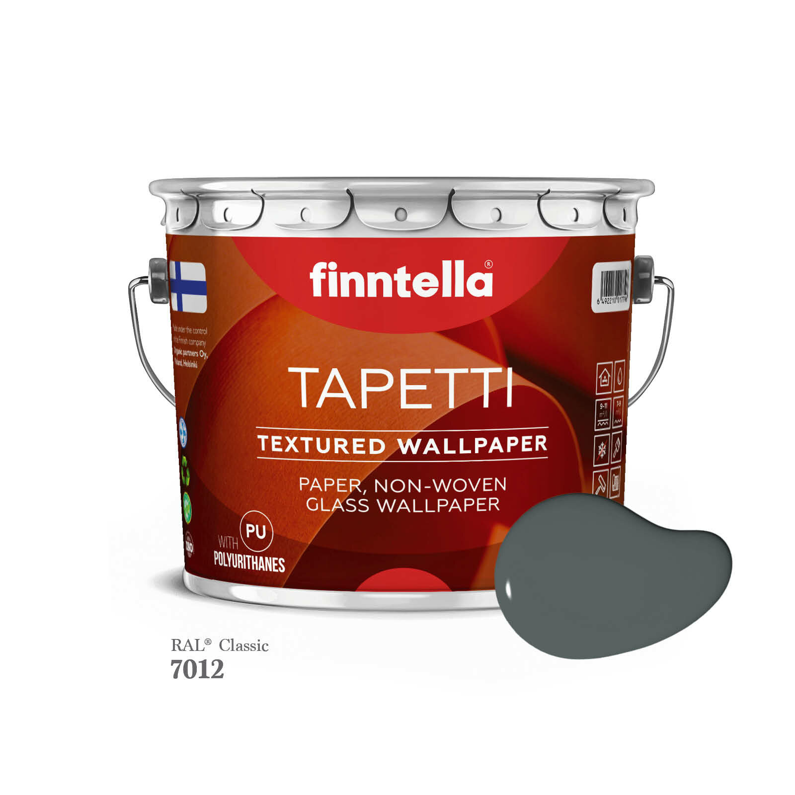 Шелковисто-матовая краска для обоев под окраску TAPETTI SILKKI Matta FINNTELLA, Цвет RAL 7012 Базальтово-серый (Basalt grey), 2,7л