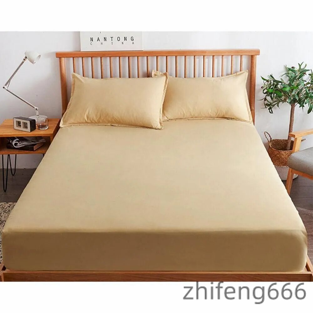 Простыня на резинке 150x200 см вареный хлопок, хаки
