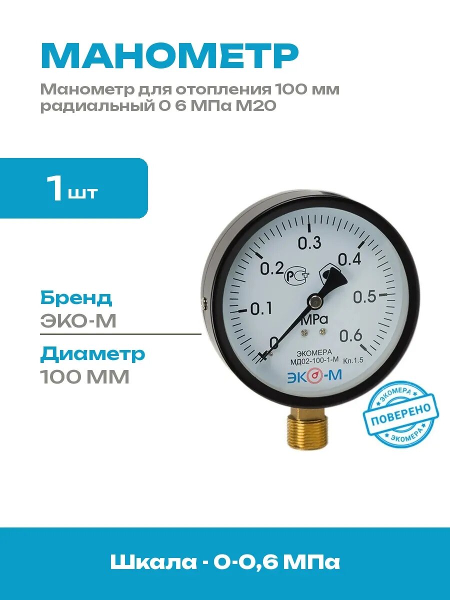 Манометр 100 мм 0 6 МПа радиальный для измерения давления