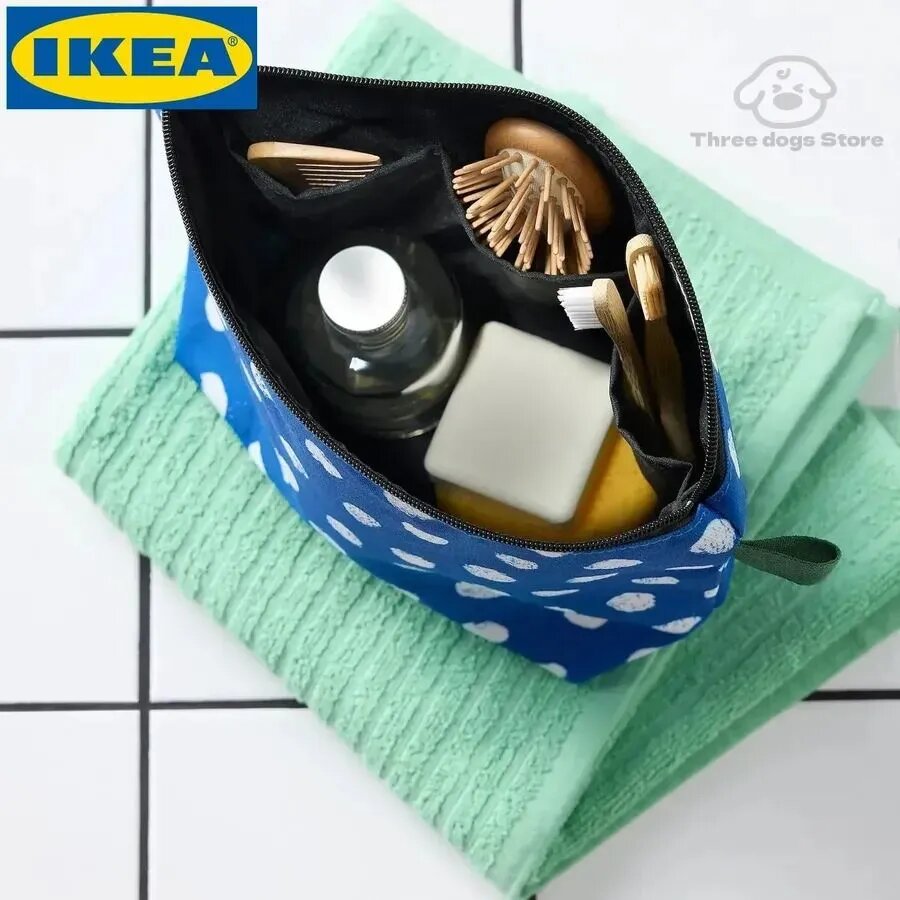 IKEA Косметичка 30x21x10см Белый синий полиэстер полиэфирное волокно — фото 1