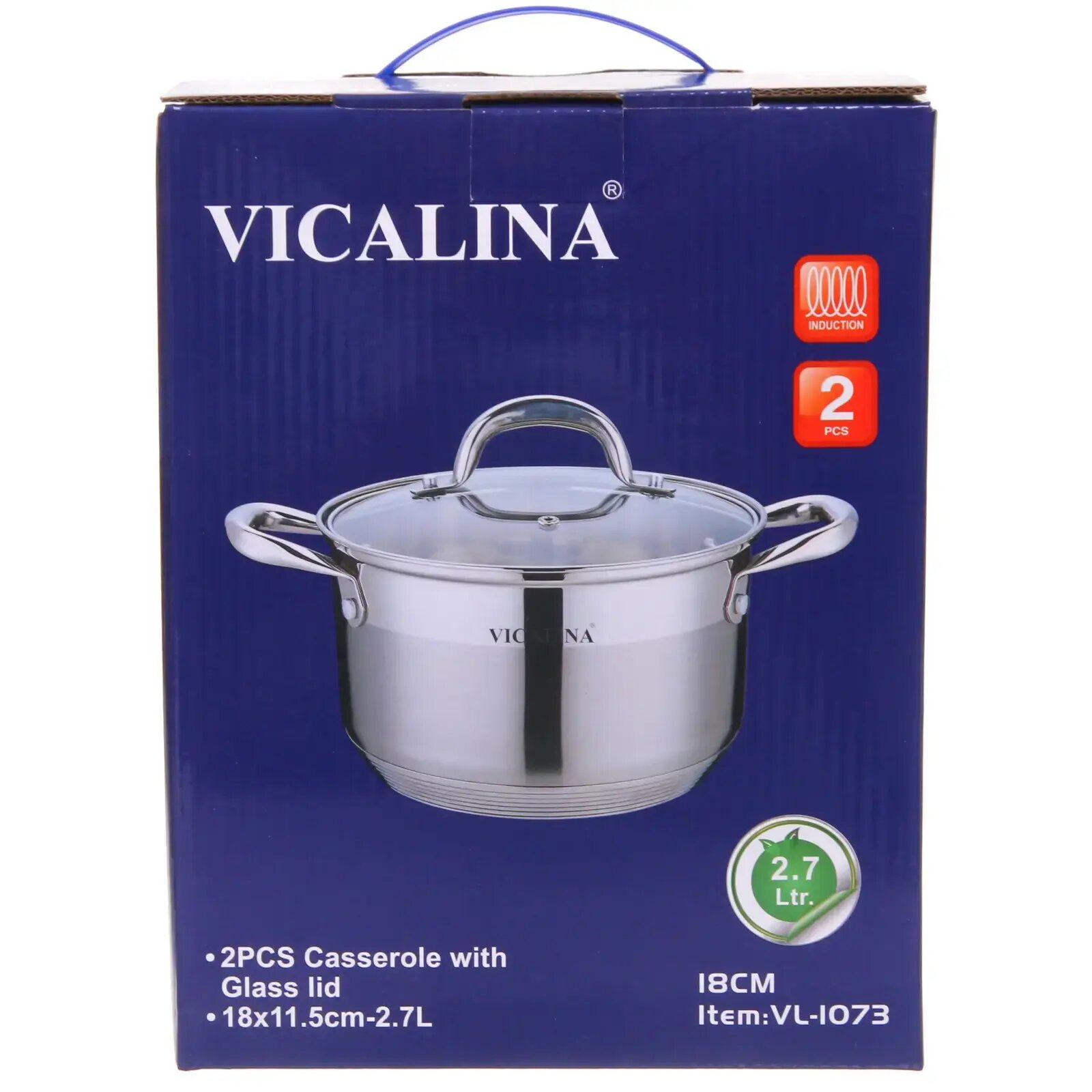 Кастрюля VICALINA 2,7л из нержавейки, индукция, дно 18/10, 18см