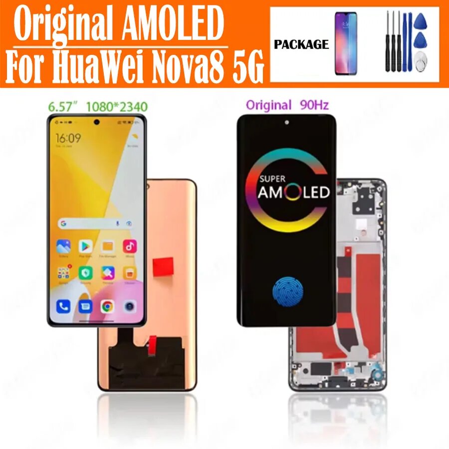 Оригинальный AMOLED-дисплей для Huawei Nova 8 Nova8 5G ANG-AN00, сенсорный экран, Green With Frame