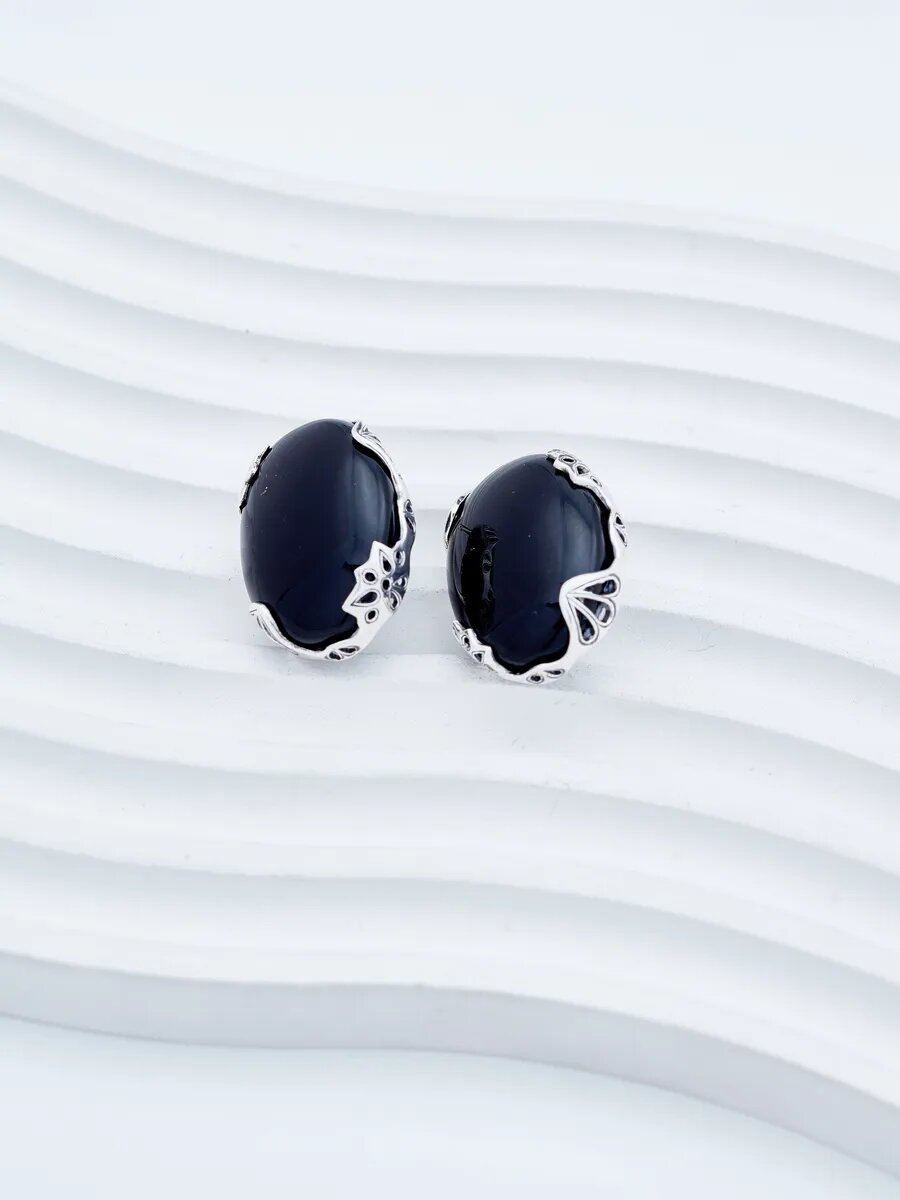 Серьги БРЮС, серебро, 925 проба, обсидиан
