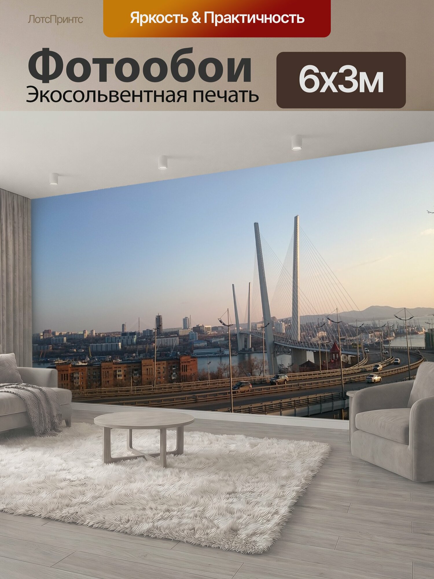 Фотообои "Город, владивосток, мост" 600x300 см. экосольвентная печать