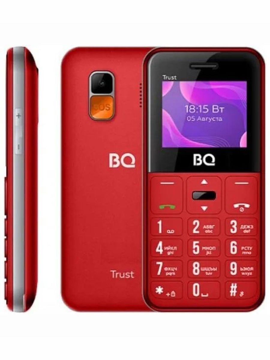 Телефон кнопочный мобильный BQ 1866 Trust, 1.77 ", Mini-SIM+Micro-SIM, 2G, 0,08 Мп, 800 мАч, USB Type C, красный (4650229411772)