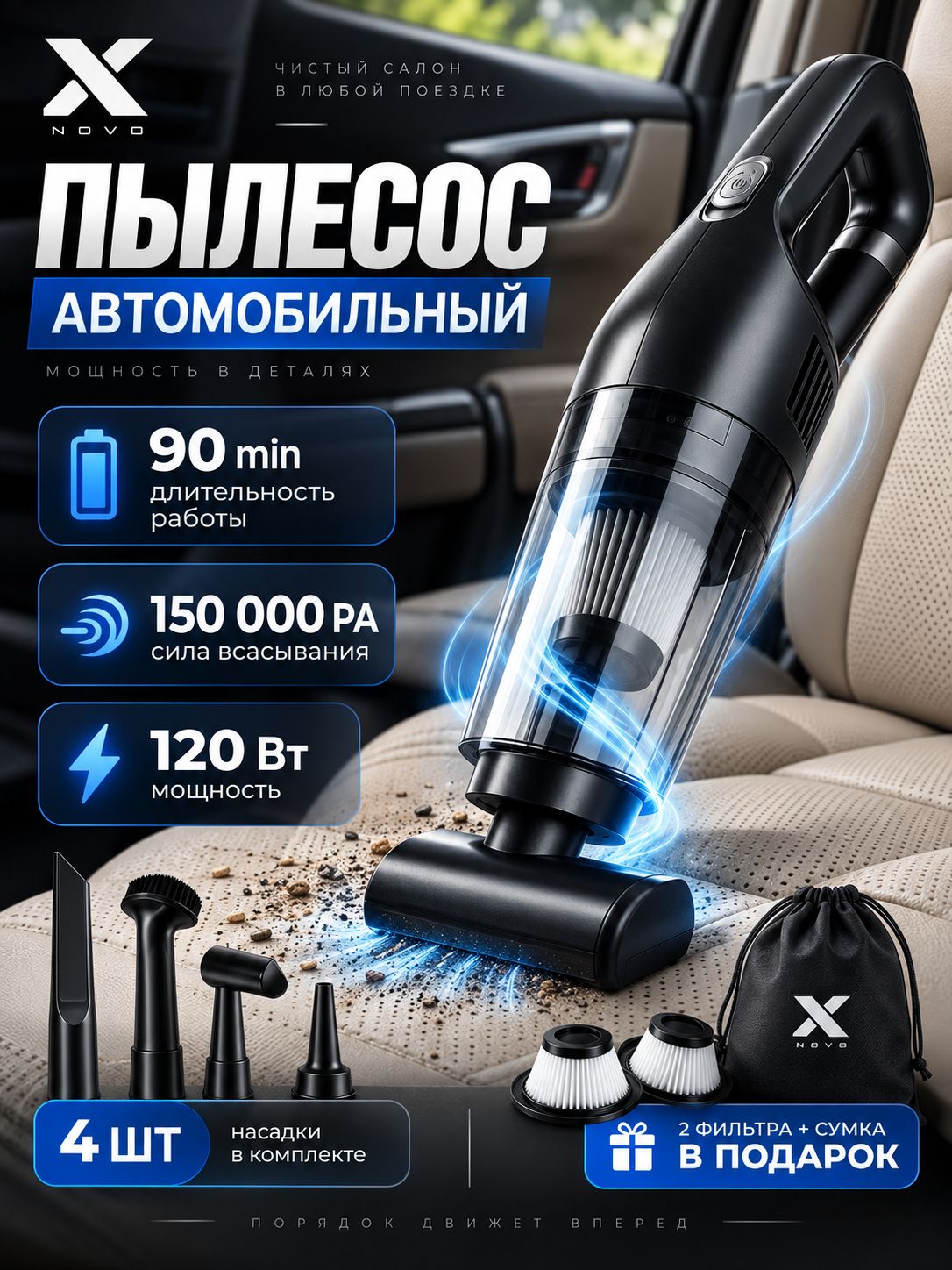 Пылесос автомобильный беспроводной, мощный ручной мини-пылесос для салона авто и дома