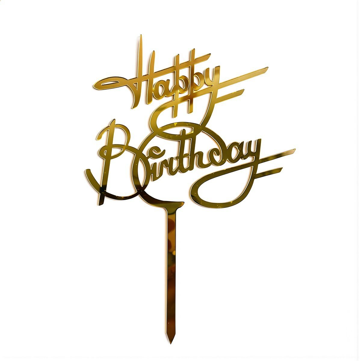 Декоративный аксессуар для торта топпер акриловый золотой надпись Happy Birthday ширина 11 см для праздника, золотой