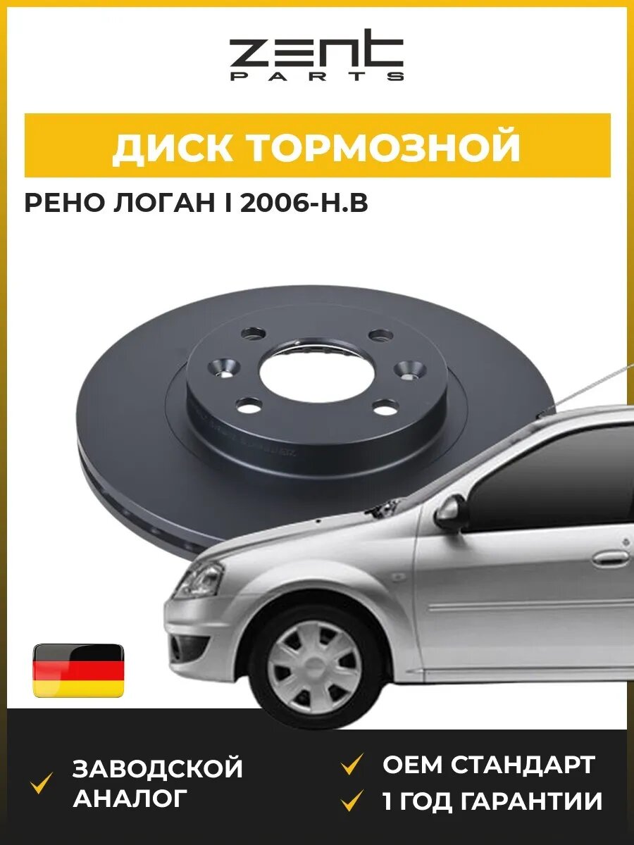 Диск тормозной Zentparts Z06312 Рено Логан I Renault Logan I 2006-н. в.