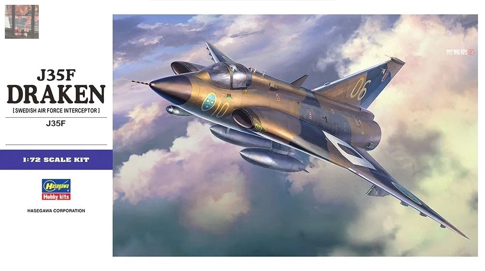 Сборная модель Самолет Перехватчик ВВС Швеции J35F Draken J 35F/F2 SAAB, E48 01578, 1/72