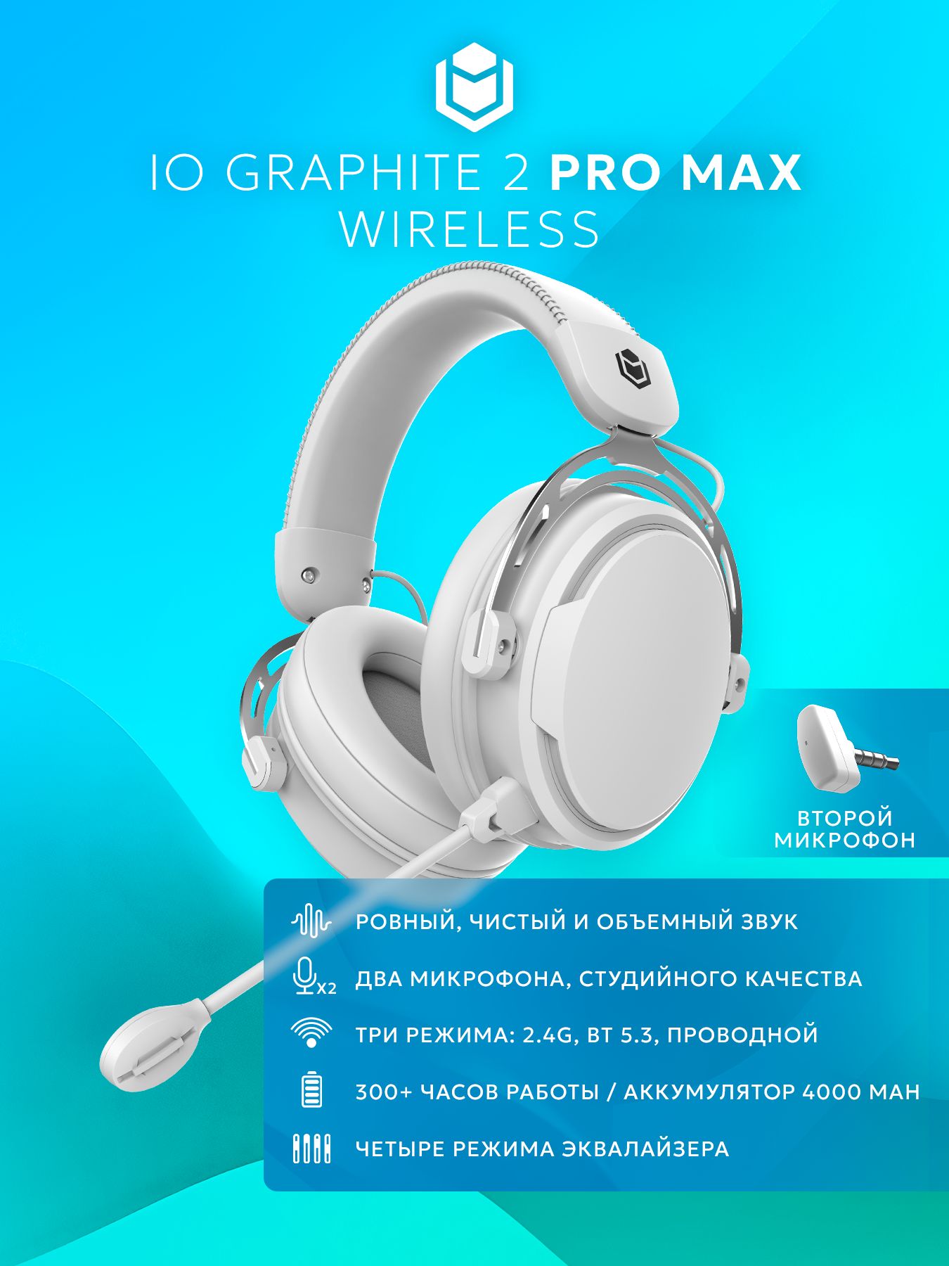 IO by Red Square Graphite 2 Pro Max Wireless Беспроводные полноразмерные наушники, белые