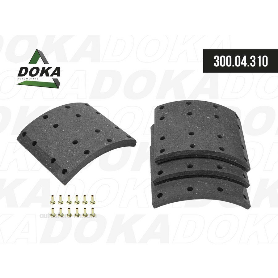 DOKA 30004310 Накладки тормозные комплект 19932 1-рем. Long Life (улучшенная смесь) с заклепками 413x203 (6.65x18) \голаз 5251/6228 Вояж Scania/SCANIA 3/4/F-series
