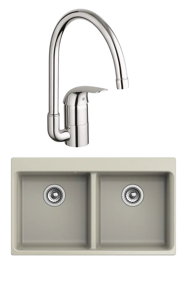 Комплект Мойка Rivelato Axel X-90-2D topazio 87x52, topazio, кварц / Смеситель Grohe Euroeco 32752000 глянцевый хром