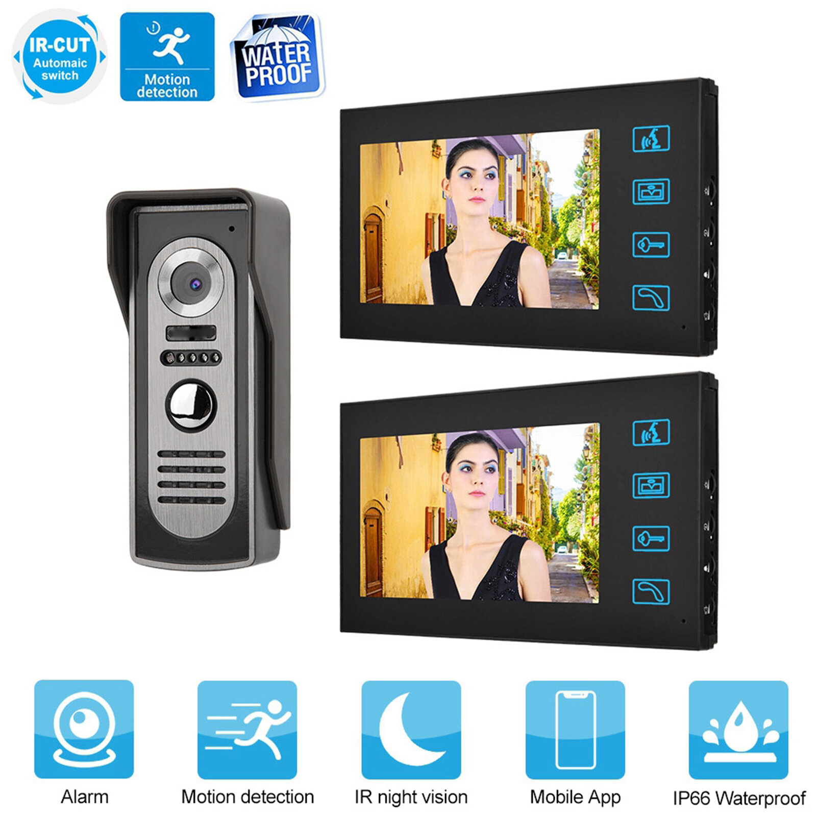 7-дюймовый ЖК-проводной визуальный дверной звонок ночного видения Home Smart Video Doorbell Kit (USPlug)