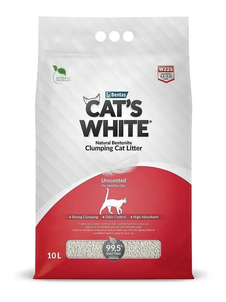CAT'S WHITE Наполнитель Глиняный Комкующийся Без отдушки 8496г.
