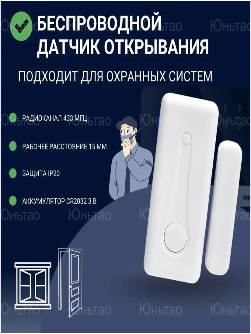 Беспроводной магнитоконтактный извещатель для охранных сигнализаций GSM/Wi-Fi, датчик открытия двери (окна) радиоканальный (частота 433 МГц)