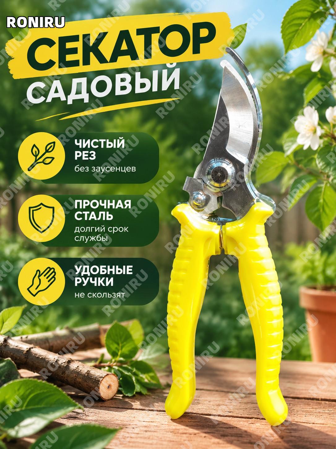 Секатор для веток 3.0 желтый в картонной упаковке, садовые ножницы для обрезки деревьев и сада ручные инструменты