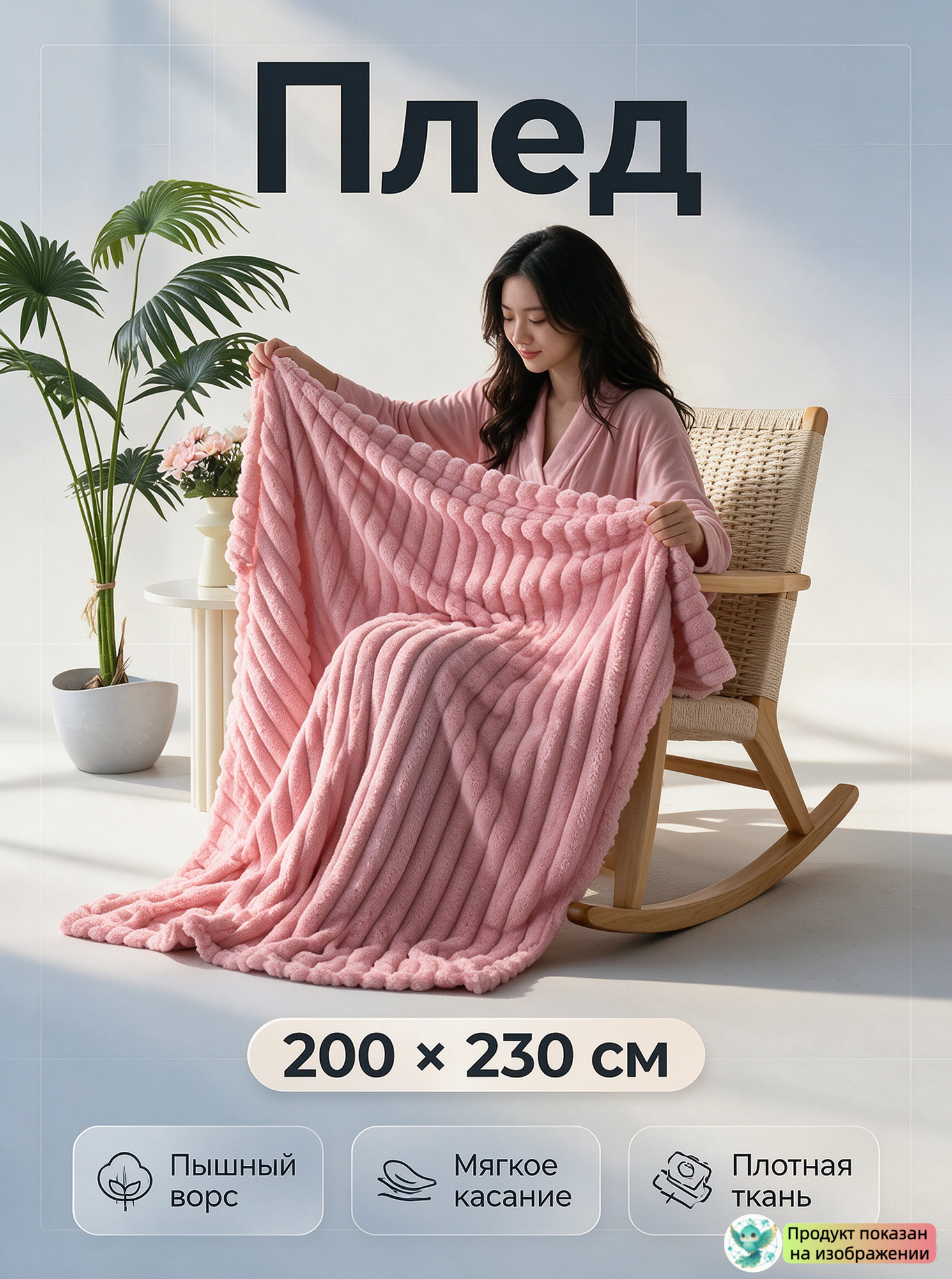 Плед 200 х 230 cm, пледы, розовый, плед осенний, плед пушистый, плед теплый, 1 шт