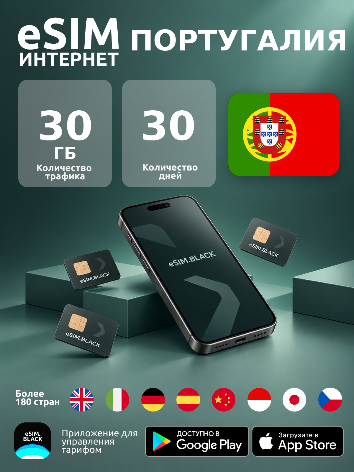 Португалия/30 дней/30 ГБ - eSIM для мобильного интернета ( iPhone | Android ).