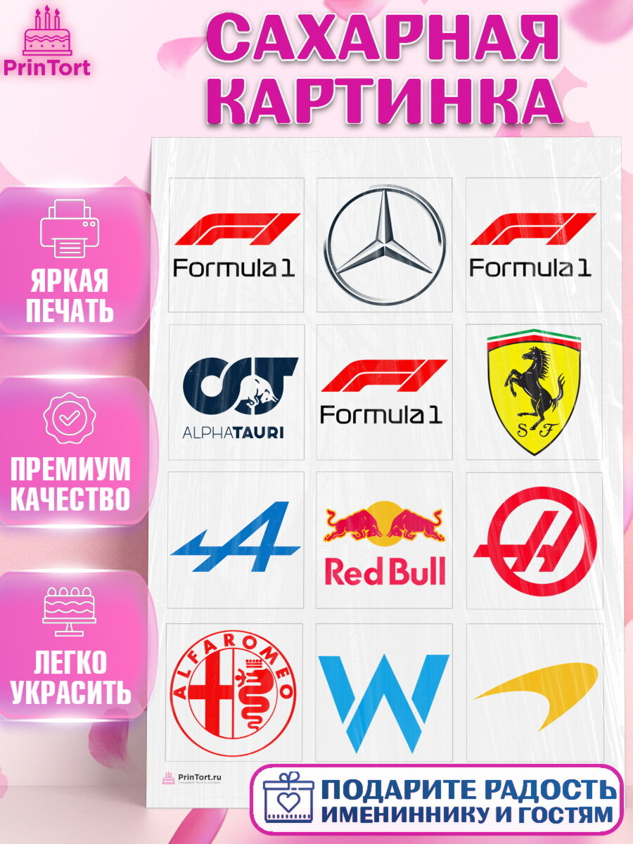 Сахарная картинка для торта Формула 1. Украшения для торта мужчине на День Рождения. Декор для выпечки PrinTort