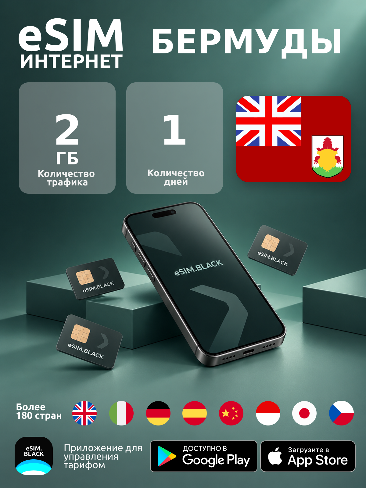 Бермуды/1 день/2 ГБ - eSIM для мобильного интернета ( iPhone | Android ).