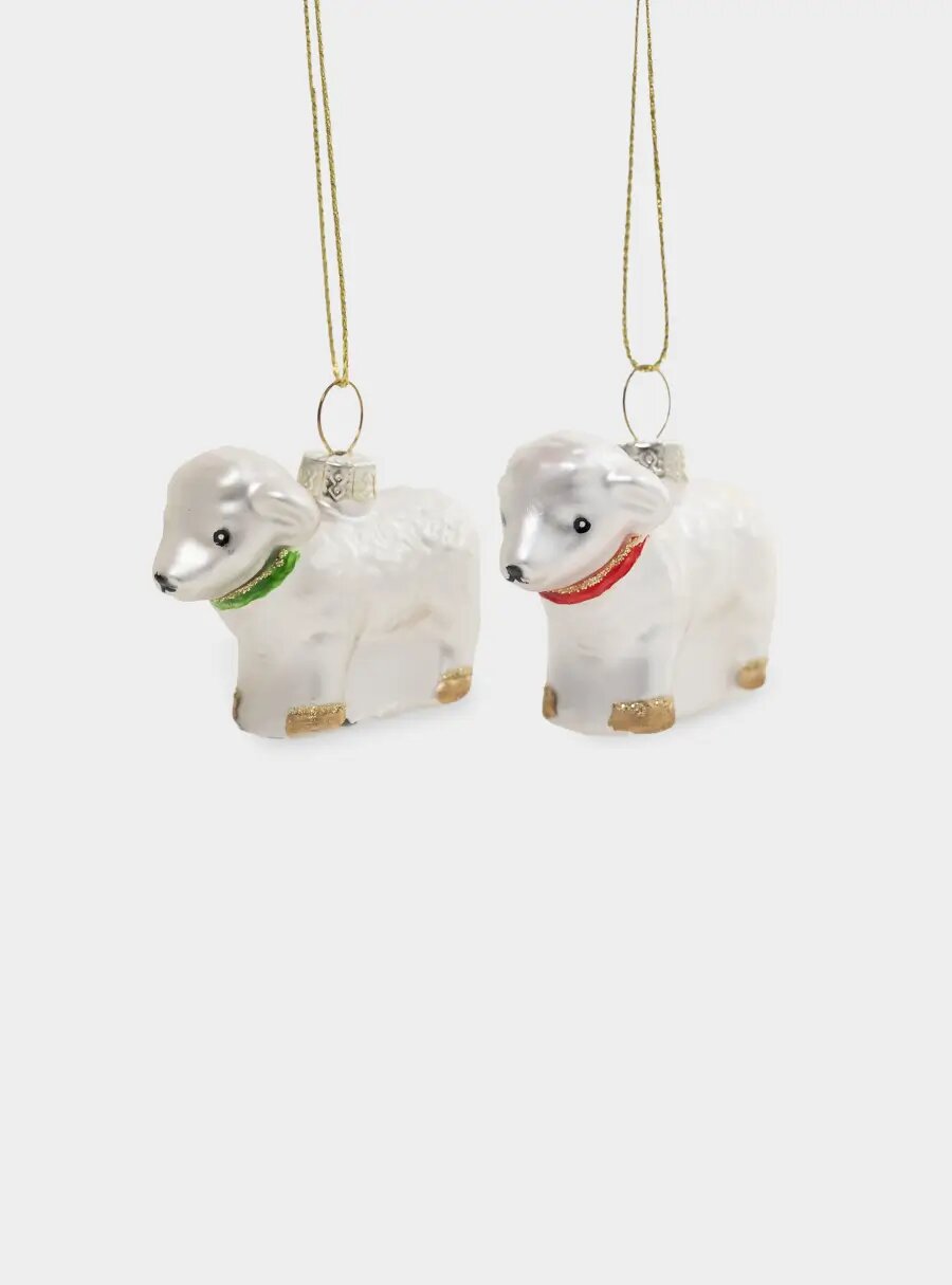 Игрушка елочная, 4 см, 2 шт, стекло, серебристая, Овечки, Sheep