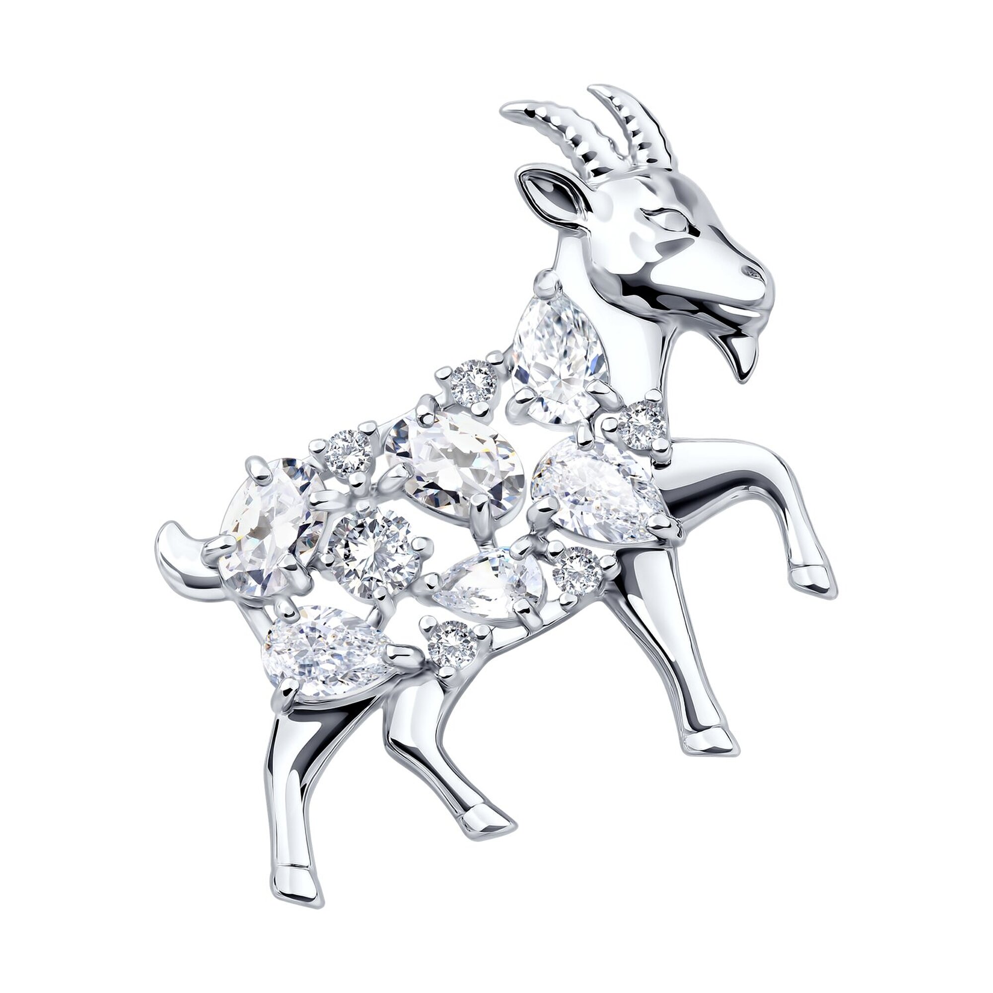 Брошь Diamant online, серебро, 925 проба, родирование, фианит