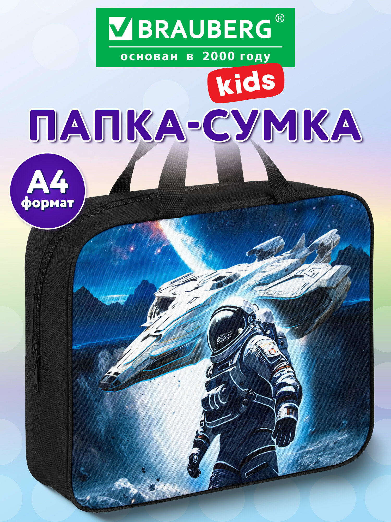Папка сумка для тетрадей, труда, рисования и изо А4 для мальчика на молнии с ручками для школы, Brauberg Kids, 274515