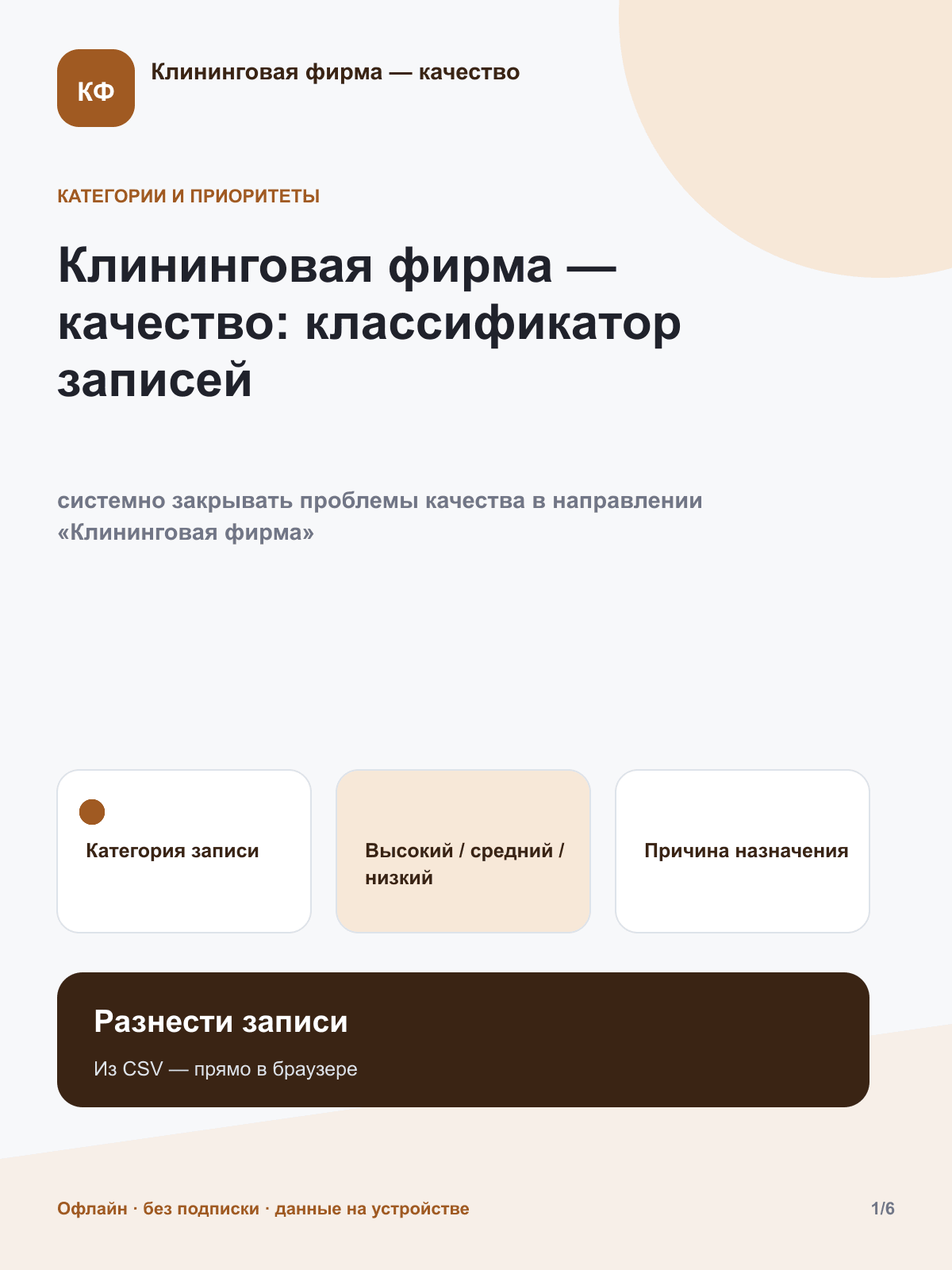 Клининговая фирма — качество: классификатор записей