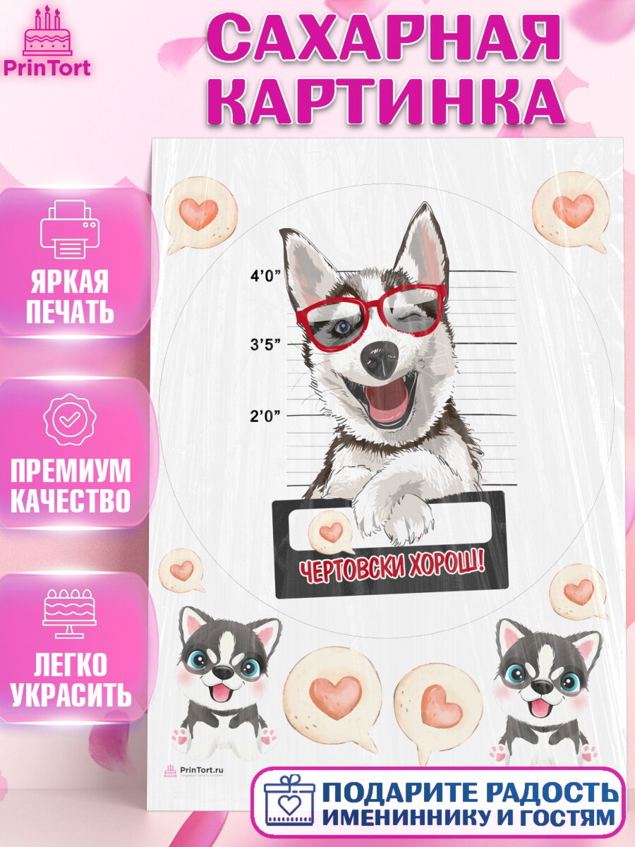 Сахарная картинка для торта Собаки. Украшения для торта на День Рождения. Декор для выпечки PrinTort