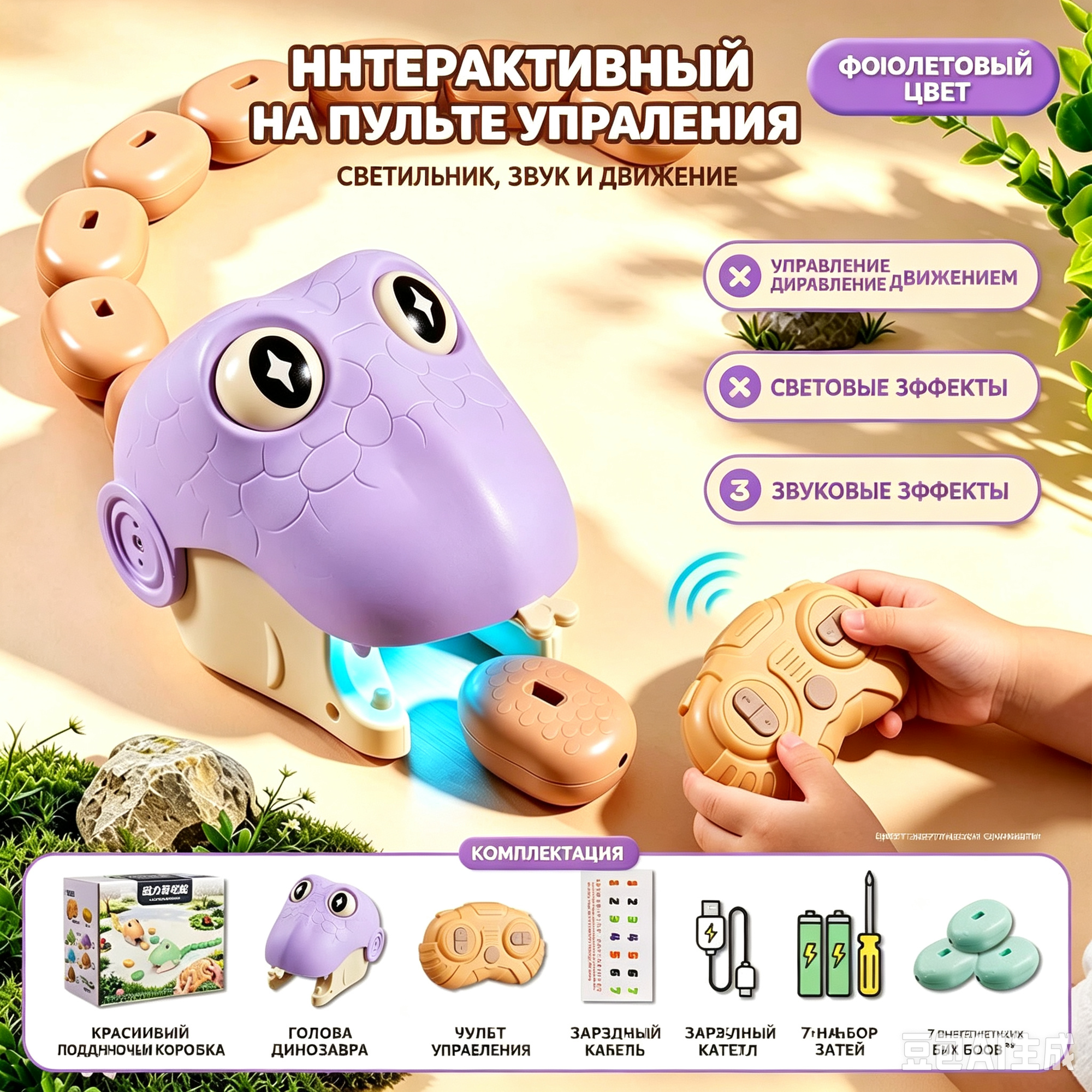 Интерактивный динозавр на пульте управления, свет и звукИнтерактивный динозавр на пульте управления, свет и звук