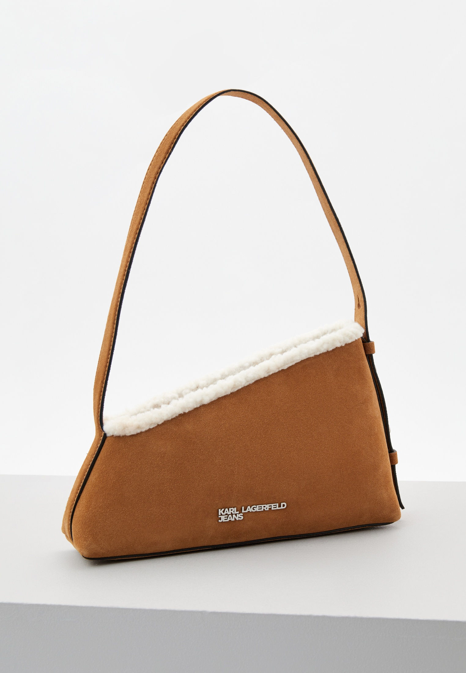 Сумка багет KARL LAGERFELD JEANS GEO SUEDE, фактура бархатистая, бежевый — фото 1