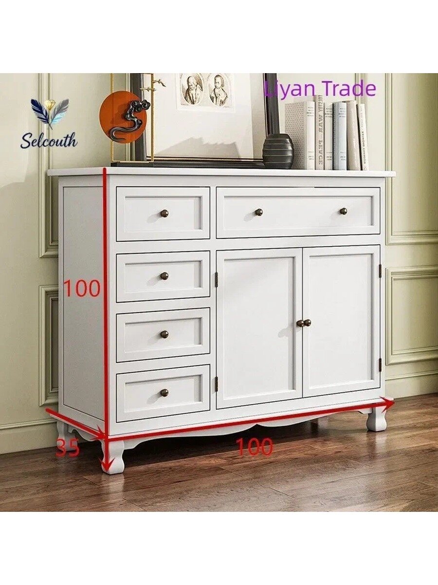 Комод с 5 ящиками, 100х35x100 см, белый, деревянный, в собранном виде