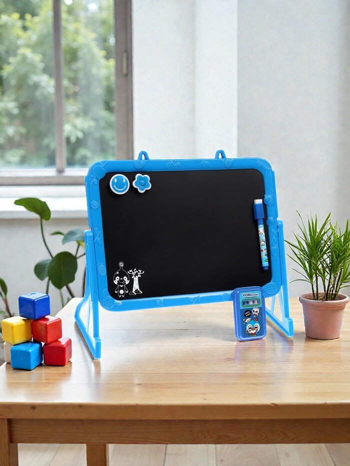 Доска магнитная двухсторонняя, под маркер и мел на подставках (мел, маркер, магниты), микс