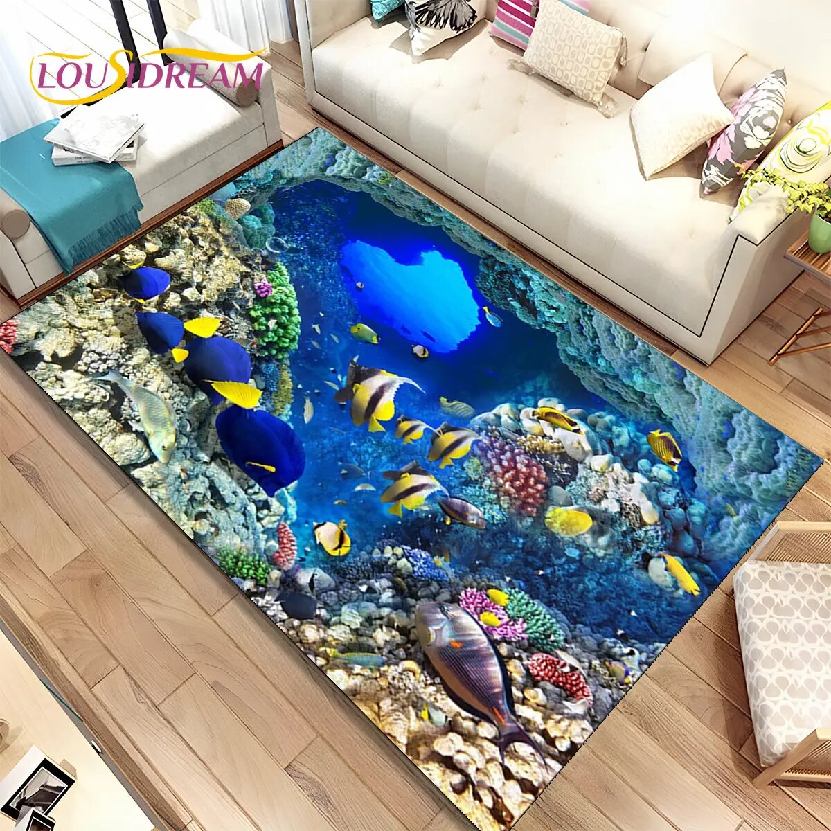 3D иллюзия морского дна ковёр LOUSIDREAM Синий, 120x160cm(47x62in), 27