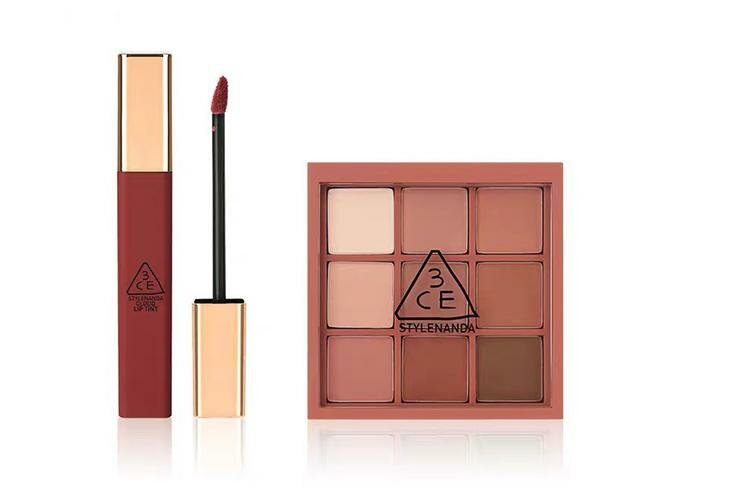 Набор теней и жидкой помады женский 3CE бархатистая матовая легкая в растушевке 2 предмета 5733563