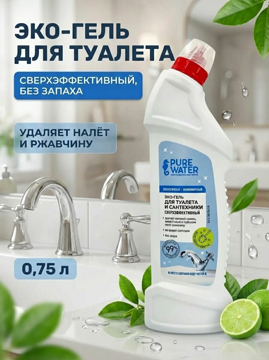 Эко-гель для туалета и сантехники без запаха Аромафри, натуральный, 99% природных компонентов, 0,75 л