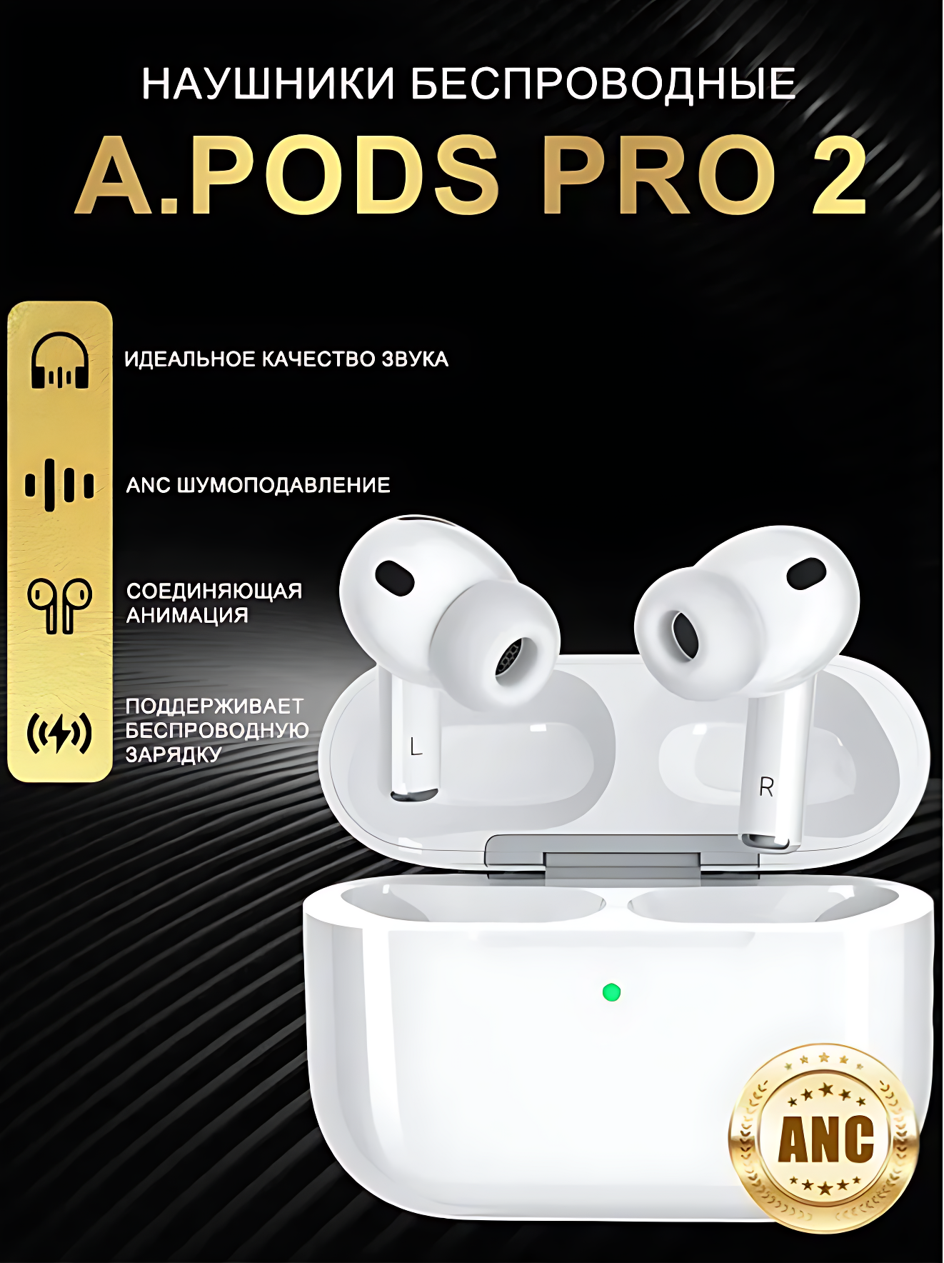 Беспроводные наушники A. Pods Pro 2 Premium для iPhone и Android/Сенсорные Bluetooth наушники с шумоподавлением/Белые